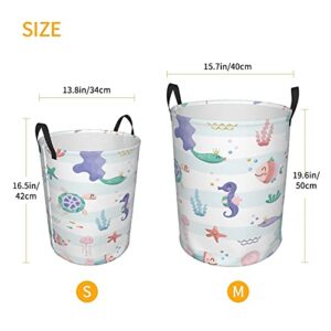 Laundry Basket,Sea Fish Characters Cartoon,Large Canvas Fabric Lightweight Storage Basket/Toy Organizer/Dirty Clothes Collapsible Waterproof For College Dorms-Large