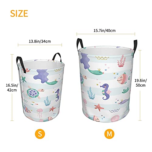 Laundry Basket,Sea Fish Characters Cartoon,Large Canvas Fabric Lightweight Storage Basket/Toy Organizer/Dirty Clothes Collapsible Waterproof For College Dorms-Large