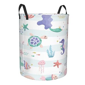 Laundry Basket,Sea Fish Characters Cartoon,Large Canvas Fabric Lightweight Storage Basket/Toy Organizer/Dirty Clothes Collapsible Waterproof For College Dorms-Large