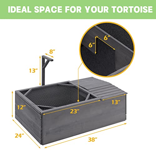 Tortoise Enclosure, Tortoise House Tortoise Cage with Light Holder, Large Wooden Tortoise Habitat with Removable Waterproof Tray, Indoor & Outdoor