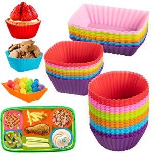 48pcs silicone lunch box dividers- 3 shapes bento lunch box silicone divider to block food from sticking- silicone baking cups bento box accessories for kids school lunch home party picnic (6 colors)