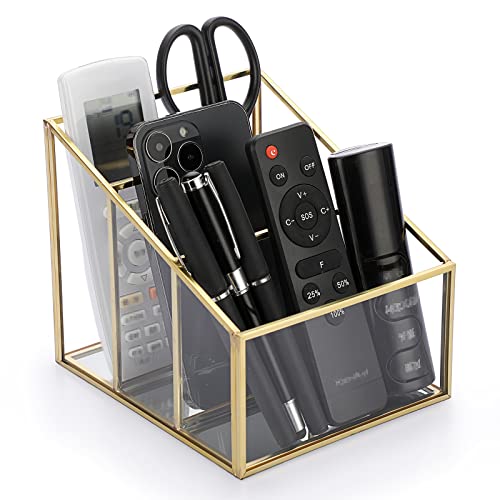 Sumnacon Glass Remote Control Holder, Gorgeous Remote Control Holder Caddy with 3 Compartments,Remote Control Storage Organizer Caddies for Table, Bedroom,Living Room, Hotel and Office