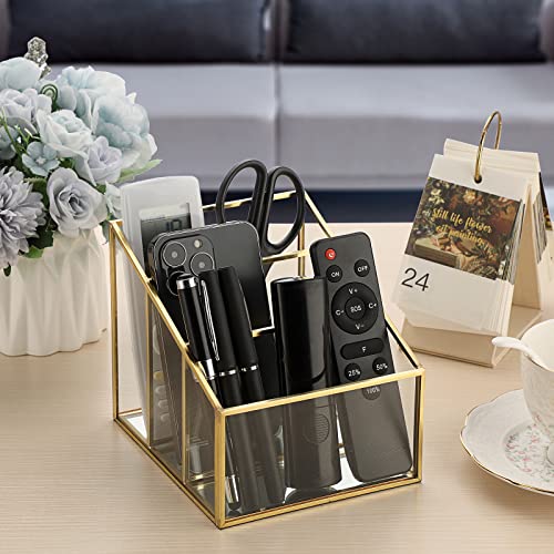 Sumnacon Glass Remote Control Holder, Gorgeous Remote Control Holder Caddy with 3 Compartments,Remote Control Storage Organizer Caddies for Table, Bedroom,Living Room, Hotel and Office