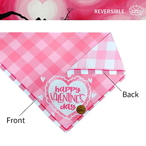 CROWNED BEAUTY Valentines Day Dog Bandanas Large 2 Pack,Pink Strawberries Adjustable Triangle Holiday Plaid Reversible Scarves for Medium Large Extra Large Dogs Pets DB13