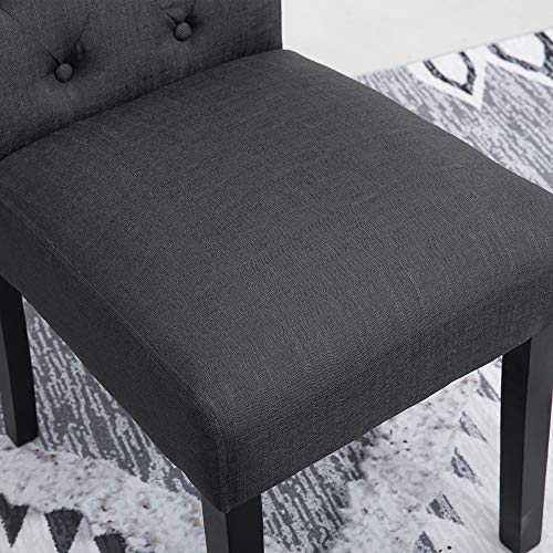 Pair Dining Room Chairs Kitchen Chairs Set of 2 Grey Comfortable Linen Fabric Upholstered Black Wood Legs Side Chairs Studded Nailhead and Button for Living Room Restaurant Lounge (2, Charcoal Grey)