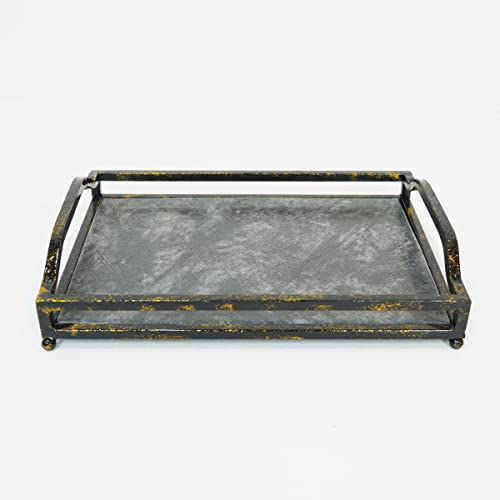 Service Tray with Handles, Iron Paint Tray, Decorative Living Room Kitchen Coffee Table Tray, or Any Food Tray - Suitable for Party Tray Suitable for All Occasions (13.77 * 9.84 * 2.95inch, 6801-2)