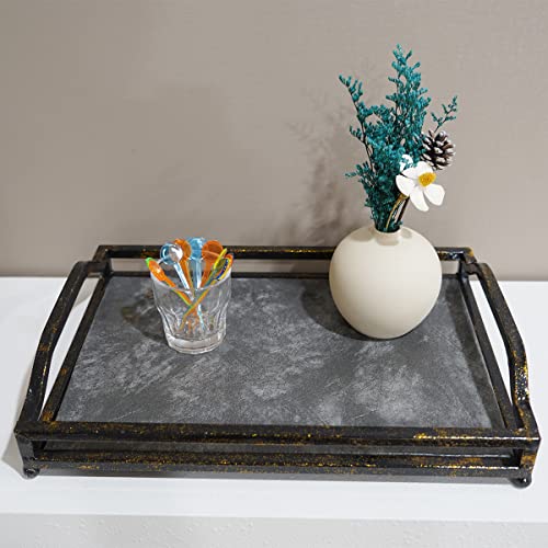 Service Tray with Handles, Iron Paint Tray, Decorative Living Room Kitchen Coffee Table Tray, or Any Food Tray - Suitable for Party Tray Suitable for All Occasions (13.77 * 9.84 * 2.95inch, 6801-2)