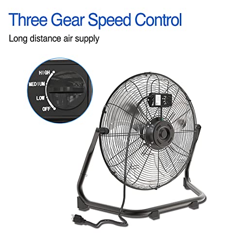 SKINNYBUNNY 20 Inch 3-Speed High Velocity Heavy Duty Metal Industrial Floor Fans Quiet for Home, Commercial, Residential, and Greenhouse Use, Outdoor/Indoor, Black, 20"