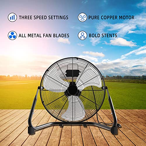 SKINNYBUNNY 20 Inch 3-Speed High Velocity Heavy Duty Metal Industrial Floor Fans Quiet for Home, Commercial, Residential, and Greenhouse Use, Outdoor/Indoor, Black, 20"