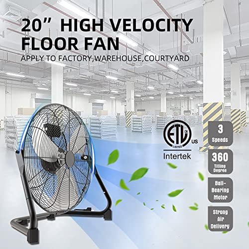 SKINNYBUNNY 20 Inch 3-Speed High Velocity Heavy Duty Metal Industrial Floor Fans Quiet for Home, Commercial, Residential, and Greenhouse Use, Outdoor/Indoor, Black, 20"