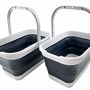 SAMMART 12L (3.1 Gallon) Collapsible Rectangular Handy Basket/Bucket (Slate Grey (Set of 2))