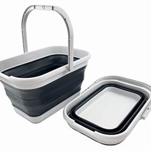 SAMMART 12L (3.1 Gallon) Collapsible Rectangular Handy Basket/Bucket (Slate Grey (Set of 2))