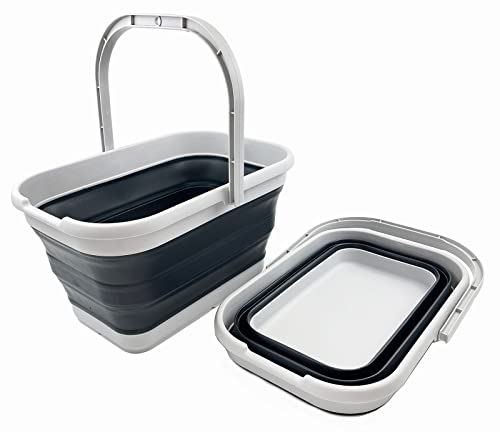 SAMMART 12L (3.1 Gallon) Collapsible Rectangular Handy Basket/Bucket (Slate Grey (Set of 2))