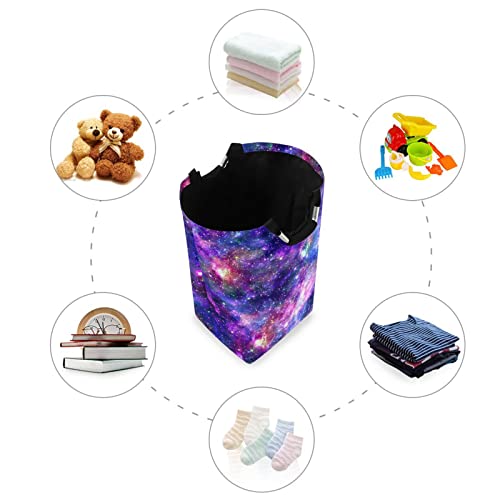 Moudou Purple Galaxy Laundry Basket Foldable Laundry Hamper Large Clothes Toys Basket with Handles for Laundry Room, Bathroom, Bedroom, Dorm