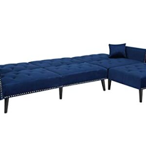 Cotoala L-Shape Convertible Sectional Sleeper Sofa with 2 Pillows, Adjustable Back, Modern Velvet Couch with Lounge Chairs, for Living Room, Office, Blue