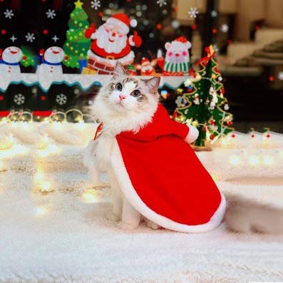 Cat Christmas Hooded Cloak Pet Dog Costume Cape with Hat Cute Kitten Puppy Red Poncho Santa Claus Cosplay Robe for Xmas Party