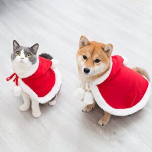 Cat Christmas Hooded Cloak Pet Dog Costume Cape with Hat Cute Kitten Puppy Red Poncho Santa Claus Cosplay Robe for Xmas Party