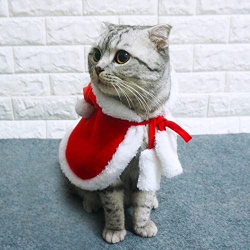 Cat Christmas Hooded Cloak Pet Dog Costume Cape with Hat Cute Kitten Puppy Red Poncho Santa Claus Cosplay Robe for Xmas Party