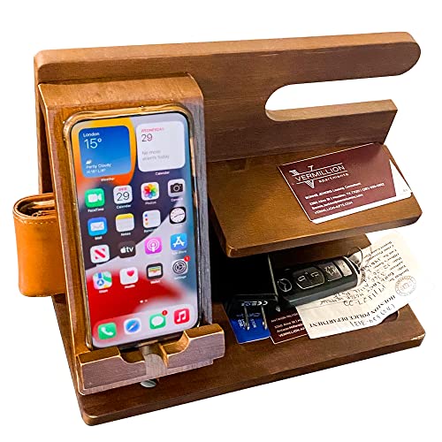 GOODTILA Nightstand Wooden Docking, Ash Wood Tray, Bedside Nightstand Organizer, Hand Crafted Wood Phone Docking, Valet Tray for Men, Husband Gift Idea