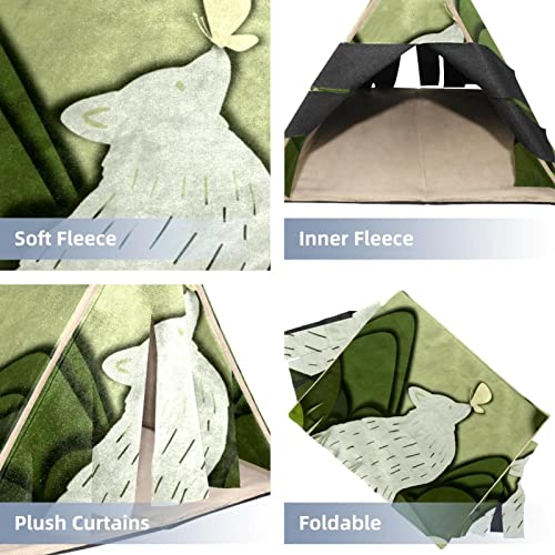 Y-DSIWX Guinea Pig Hideout House Bed, Cute Wolf Animal Silhouette Rabbit Cave, Squirrel Chinchilla Hamster Hedgehog Nest Cage