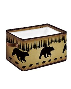 storage cubes organizer with handles, black forest bear animal silhouettes on retro backdrop storage bins fabric collapsible storage baskets for shelf closet nursery cloth organizers box 1pcs