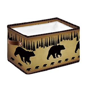 Storage Cubes Organizer with Handles, Black Forest Bear Animal Silhouettes on Retro Backdrop Storage Bins Fabric Collapsible Storage Baskets for Shelf Closet Nursery Cloth Organizers Box 1pcs