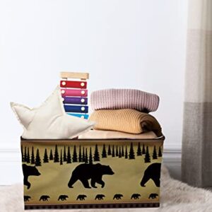 Storage Cubes Organizer with Handles, Black Forest Bear Animal Silhouettes on Retro Backdrop Storage Bins Fabric Collapsible Storage Baskets for Shelf Closet Nursery Cloth Organizers Box 1pcs