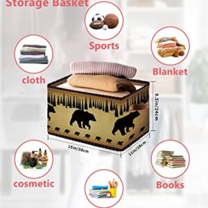 Storage Cubes Organizer with Handles, Black Forest Bear Animal Silhouettes on Retro Backdrop Storage Bins Fabric Collapsible Storage Baskets for Shelf Closet Nursery Cloth Organizers Box 1pcs