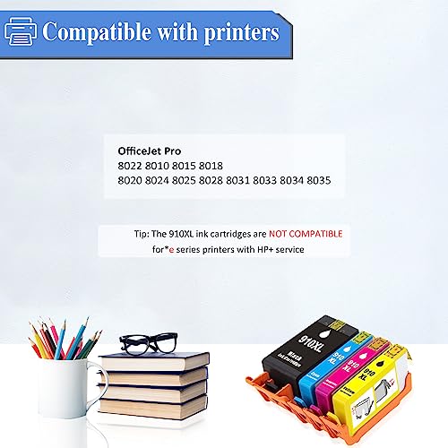 SHUOLEI Remanufactured 910XL Ink Cartridges Compatible with HP 910 XL 910XL Ink Cartridges Combo Pack Work with HP OfficeJet Pro 8025 8035 8030 8020 8028 OfficeJet 8015 8022 8010 Printers (4 Pack)