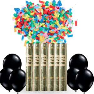 confetti cannon (6 pack) - multicolor party poppers confetti shooters, biodegradable confetti poppers for birthday, graduation, wedding, christmas, and new year's eve with free decoration balloons