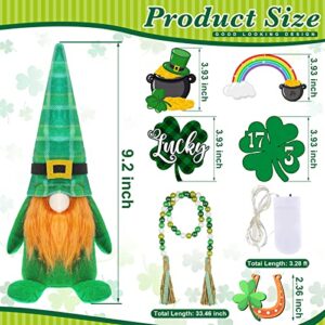 14 Pcs St. Patrick's Day Tiered Tray Decor with Green String Led Shamrock Rainbow Coin Pot Wood Sign Irish Gnome Plush and Wood Banner for St Patricks Day Home Table Party Kitchen Decor