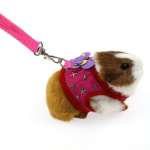 Hamster Harness and Leash for Walking Running, Adjustable Small Animal Training Traction Rope Comfort Padded Vest with Butterfly Decor, Mini Pet Leash Lead for Rabbit Rat Ferret Chinchilla Guinea Pig