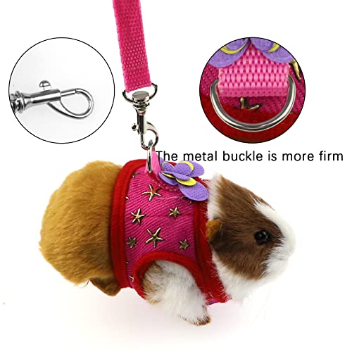 Hamster Harness and Leash for Walking Running, Adjustable Small Animal Training Traction Rope Comfort Padded Vest with Butterfly Decor, Mini Pet Leash Lead for Rabbit Rat Ferret Chinchilla Guinea Pig