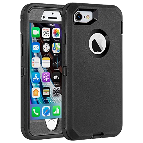 JIETWU for iPhone 8/iPhone 7 Built-in Screen Protectior Case, Drop Shock Dust Protection Strong and Durable Heavy Duty Full Body Rugged 3-Layer Military for iPhone 8/iphone7 Case (Black)