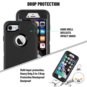 JIETWU for iPhone 8/iPhone 7 Built-in Screen Protectior Case, Drop Shock Dust Protection Strong and Durable Heavy Duty Full Body Rugged 3-Layer Military for iPhone 8/iphone7 Case (Black)