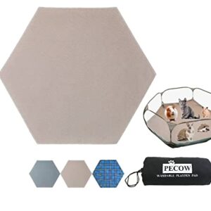 Pecow Hexagon Washable Liner for Portable Small Animal Playpen Guinea Pig Play Pen Hamster Cage fleece Bunny Carrier Indoor/Outdoor Rabbit Tent Waterproof Reusable Super Absorbent(Pee Pad Only,Coffee)