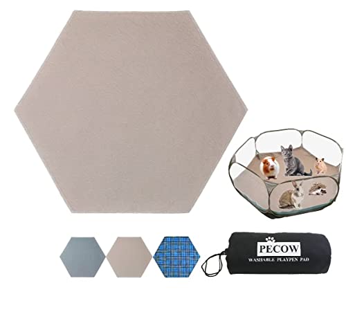 Pecow Hexagon Washable Liner for Portable Small Animal Playpen Guinea Pig Play Pen Hamster Cage fleece Bunny Carrier Indoor/Outdoor Rabbit Tent Waterproof Reusable Super Absorbent(Pee Pad Only,Coffee)