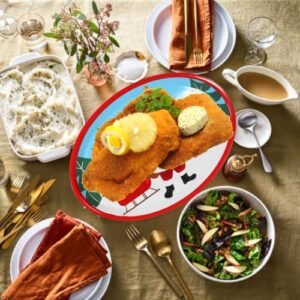 LLE Oval Christmas Platters Reusable Plastic Dinner Plates Serving Tray for Food Appetizers Meat Serving Dishes for Christmas Winter Holiday Table Decorations Set of 2 (Designs Vary) with Gift MYTYJAY