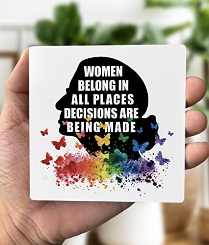 Feminist Wood Plaque Gift, Women Belong In All Places Where Decisions Are Being Made, Plaque with Wooden Stand, Wood Sign Plaque Gift, Ruth Bader Ginsburg, RBG Woman's Rights