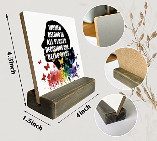 Feminist Wood Plaque Gift, Women Belong In All Places Where Decisions Are Being Made, Plaque with Wooden Stand, Wood Sign Plaque Gift, Ruth Bader Ginsburg, RBG Woman's Rights