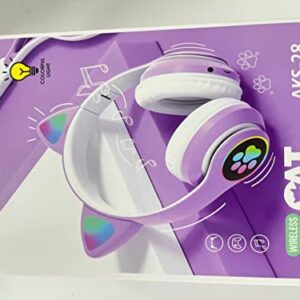 AXFEE Kids Headphones, Cat Ear Kids Bluetooth Headphones, LED Light Up Over Ear Kids Wireless Headphones with HD Stereo Sound 105dB Volume Limited, Foldable Over-Ear Headphone for PC/Pad/School-Purple