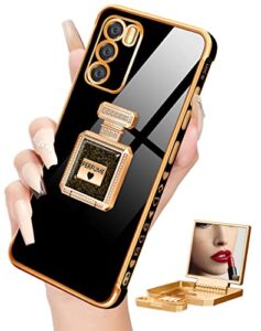 buleens for moto g stylus 5g 2022 case with metal perfume bottle mirror stand, cute women girly heart cases for motorola g stylus 5g, elegant luxury phone cover for g stylus 5g 2022 6.8'' black