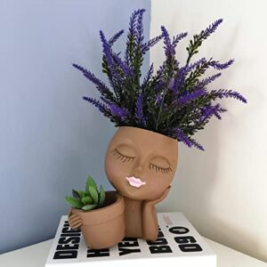 Dolkgy Face Flower Pot Head Planter, Black Woman Unique Planters for Indoor Outdoor Plants, Novelty Plant Pots Lady Vase with Drainage Hole Home Garden Succulents Cactus