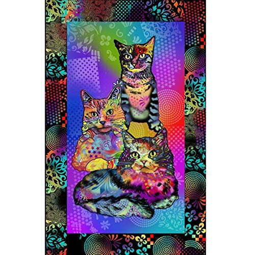 FlashPhoenix Quality Sewing Fabric - 23 x 44 Inch Fabric Panel - Print Concepts Crazy for Cats Rainbow Wallhanging Scene