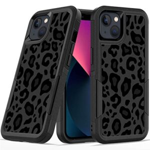 kumtzo designed for iphone 13/iphone 14 black leopard case, heavy duty protection shockproof dropproof case, cute black leopard cheetah cover for women girls iphone 14/13 6.1 inch