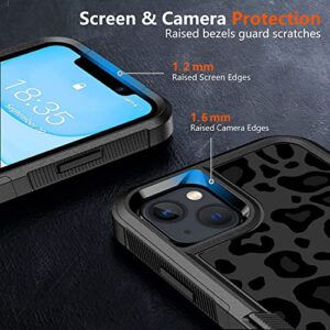 KUMTZO Designed for iPhone 13/iPhone 14 Black Leopard Case, Heavy Duty Protection Shockproof Dropproof Case, Cute Black Leopard Cheetah Cover for Women Girls iPhone 14/13 6.1 inch