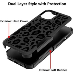 KUMTZO Designed for iPhone 13/iPhone 14 Black Leopard Case, Heavy Duty Protection Shockproof Dropproof Case, Cute Black Leopard Cheetah Cover for Women Girls iPhone 14/13 6.1 inch