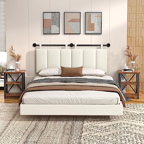 BSHOMGI Wall Mounted Headboard, Height Adjustable Queen Headboard Only Soft Comfortable Velvet Upholstered Tufted Headboards for Queen Size Bed(Velvet Beige, Queen)