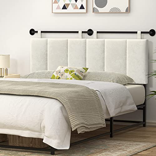 BSHOMGI Wall Mounted Headboard, Height Adjustable Queen Headboard Only Soft Comfortable Velvet Upholstered Tufted Headboards for Queen Size Bed(Velvet Beige, Queen)