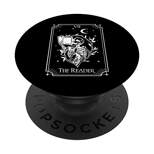 The Reader Tarot Card Funny Skeleton Librarian Halloween PopSockets Swappable PopGrip